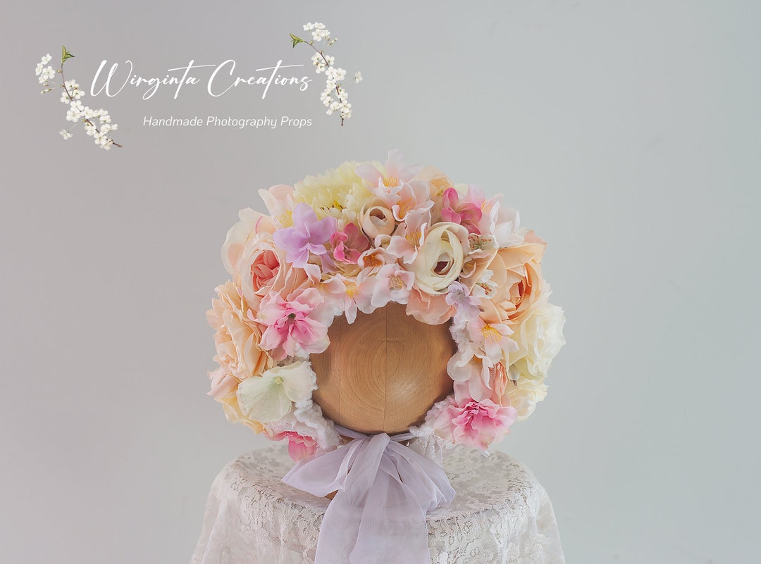 Flower Bonnet for 6-12 Months Old | Photography Prop | Pastel Colours ...