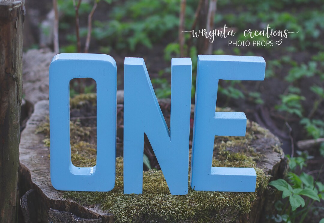 Wooden Letters ONE. Blue Colour. Free-standing Word. Cake Smash. Ready ...
