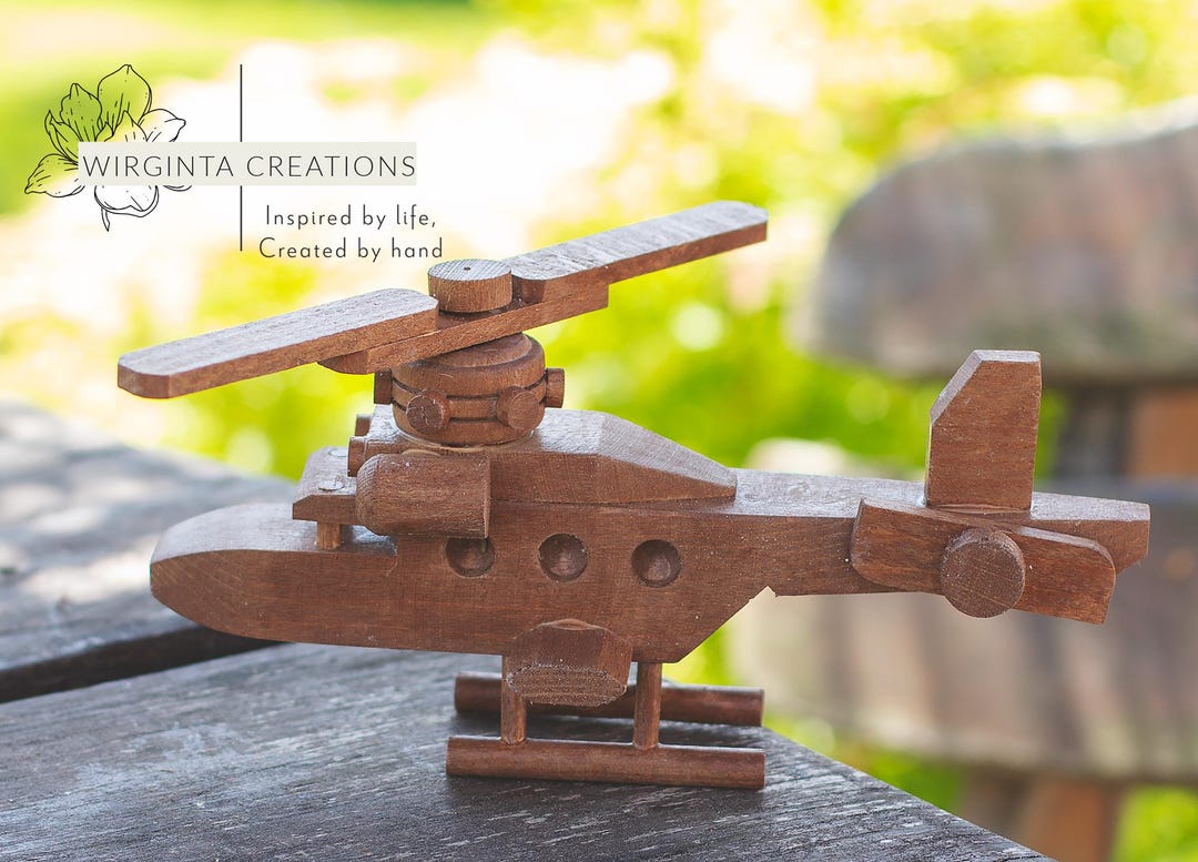 Handmade Wooden Toy Helicopter: Brown Wood Photography Prop - Etsy