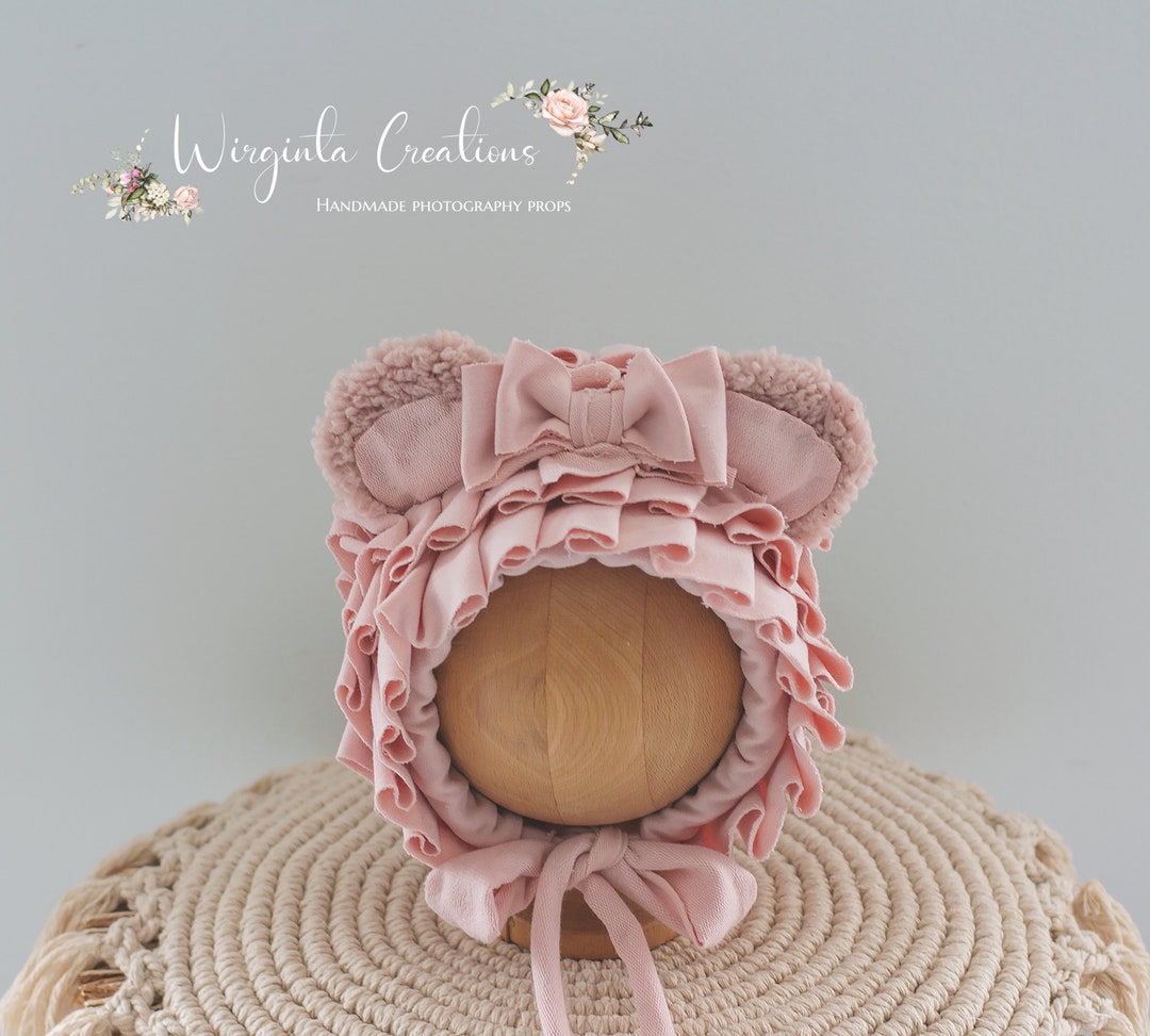 Handmade Tattered/ruffle Style Teddy Bear Bonnet for 6-24 Months Old ...