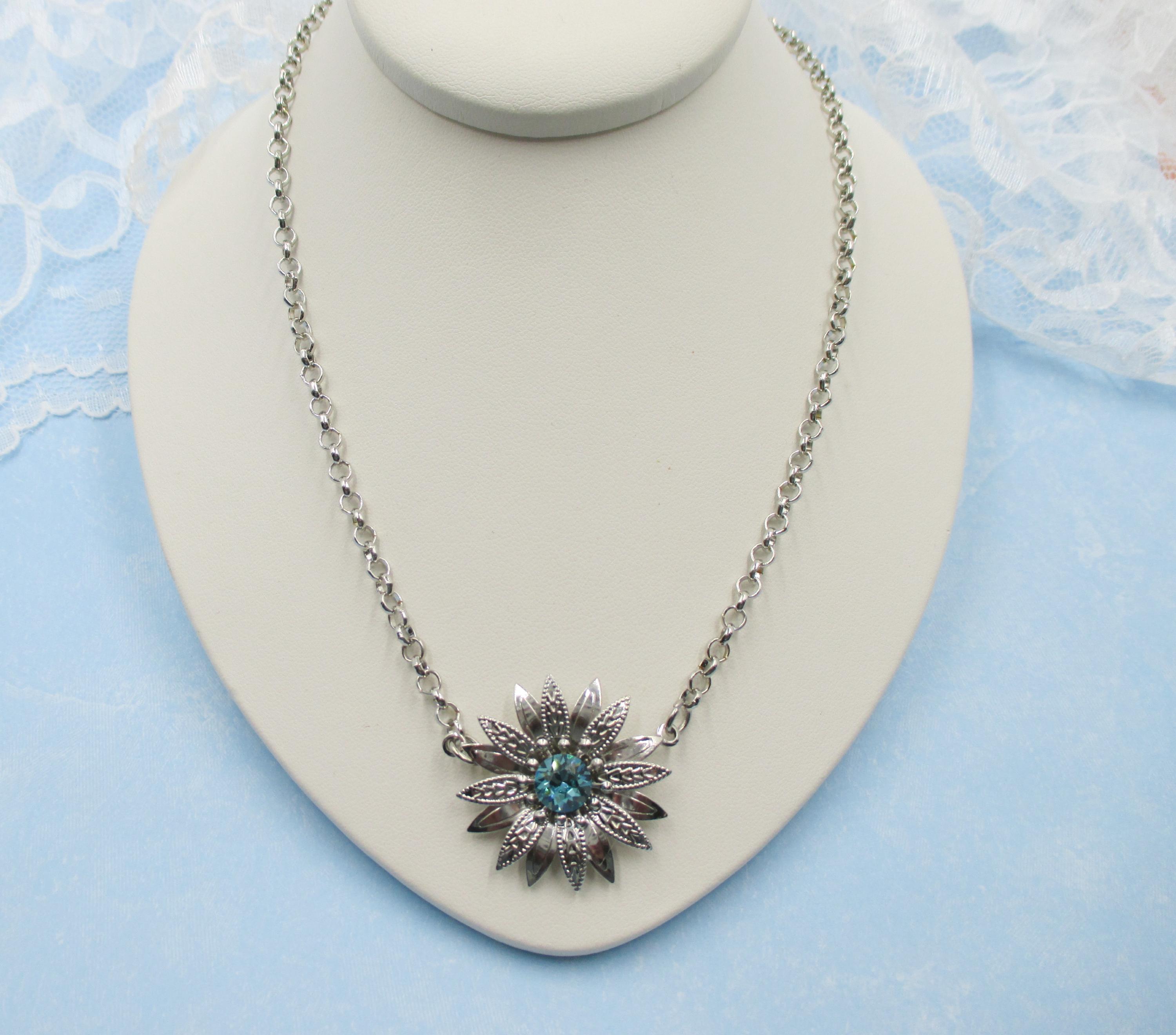 The Duchess ~ Flower Pendant Necklace, Blue Crystal Pendant Necklace ...