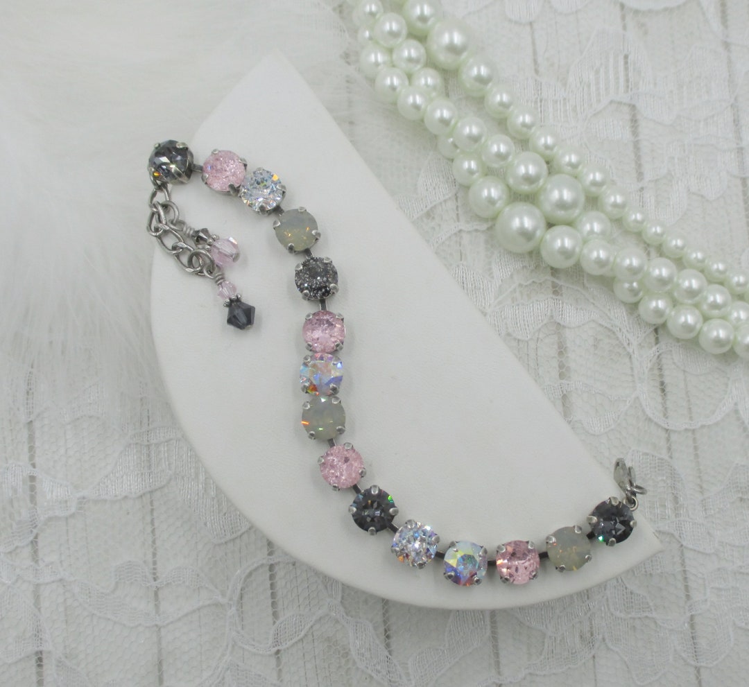 PINK ICE 8mm Pink, Black, Gray Bracelet, Bridal Bracelet, All Year Wear ...