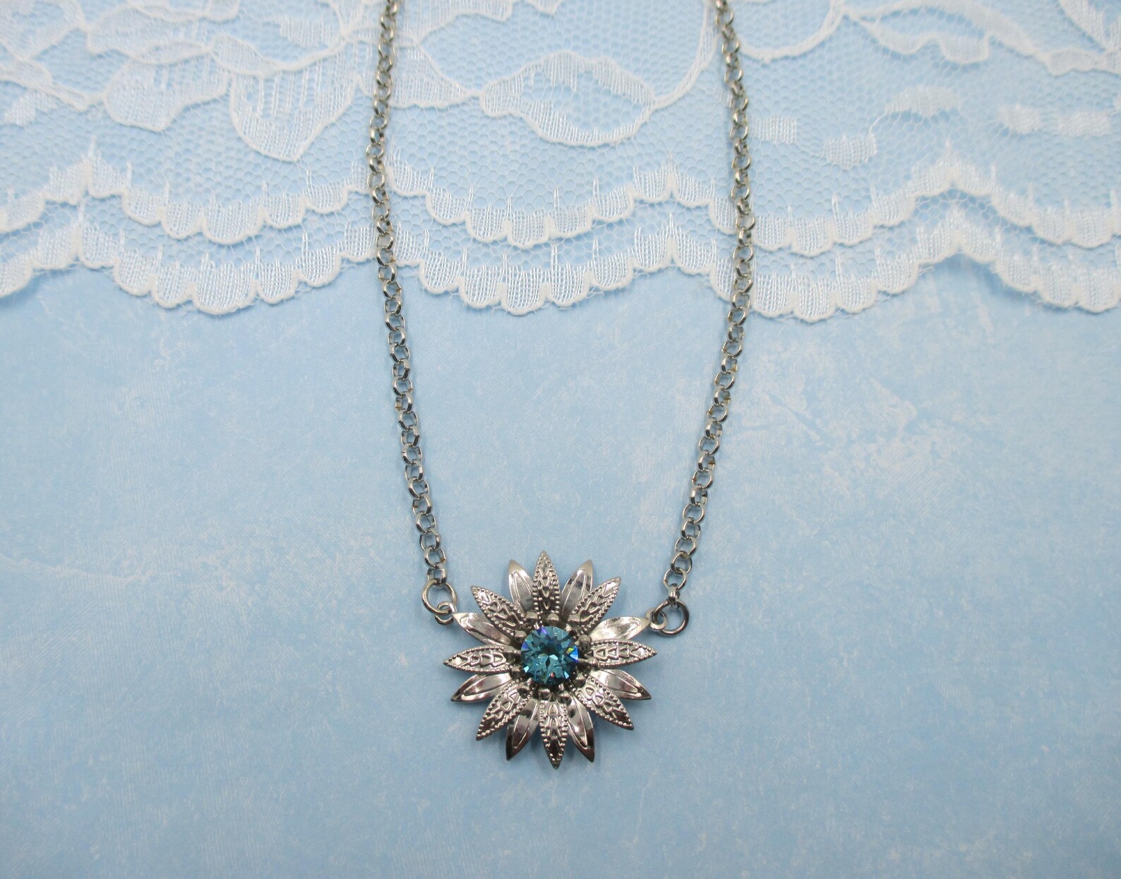 The Duchess ~ Flower Pendant Necklace, Blue Crystal Pendant Necklace ...