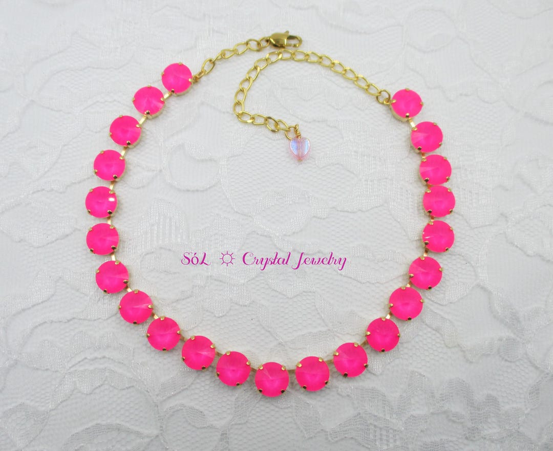 ENDLESS SUMMER 12mm Electric Neon Pink Necklace, Bright Pink Necklace ...