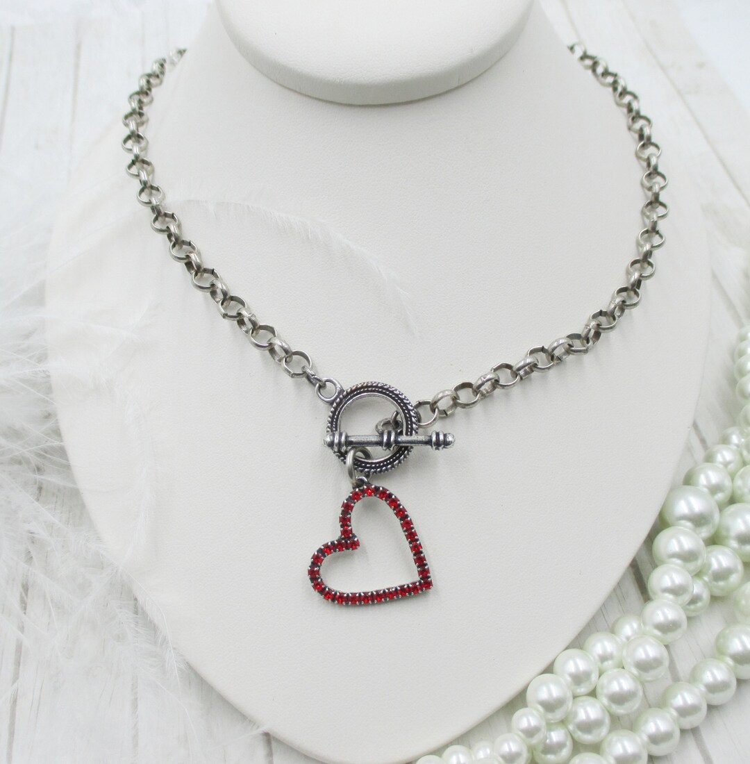 Red Open Heart Necklace Red Crystal Necklace Toggle - Etsy