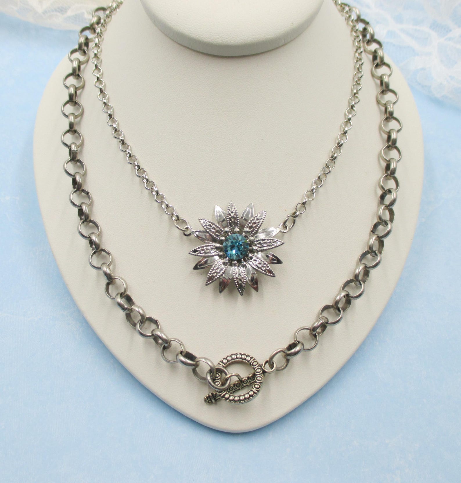 The Duchess ~ Flower Pendant Necklace, Blue Crystal Pendant Necklace ...