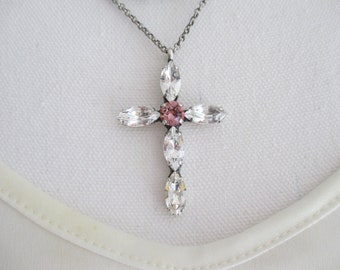 Pink Crystal Cross Necklace - Etsy