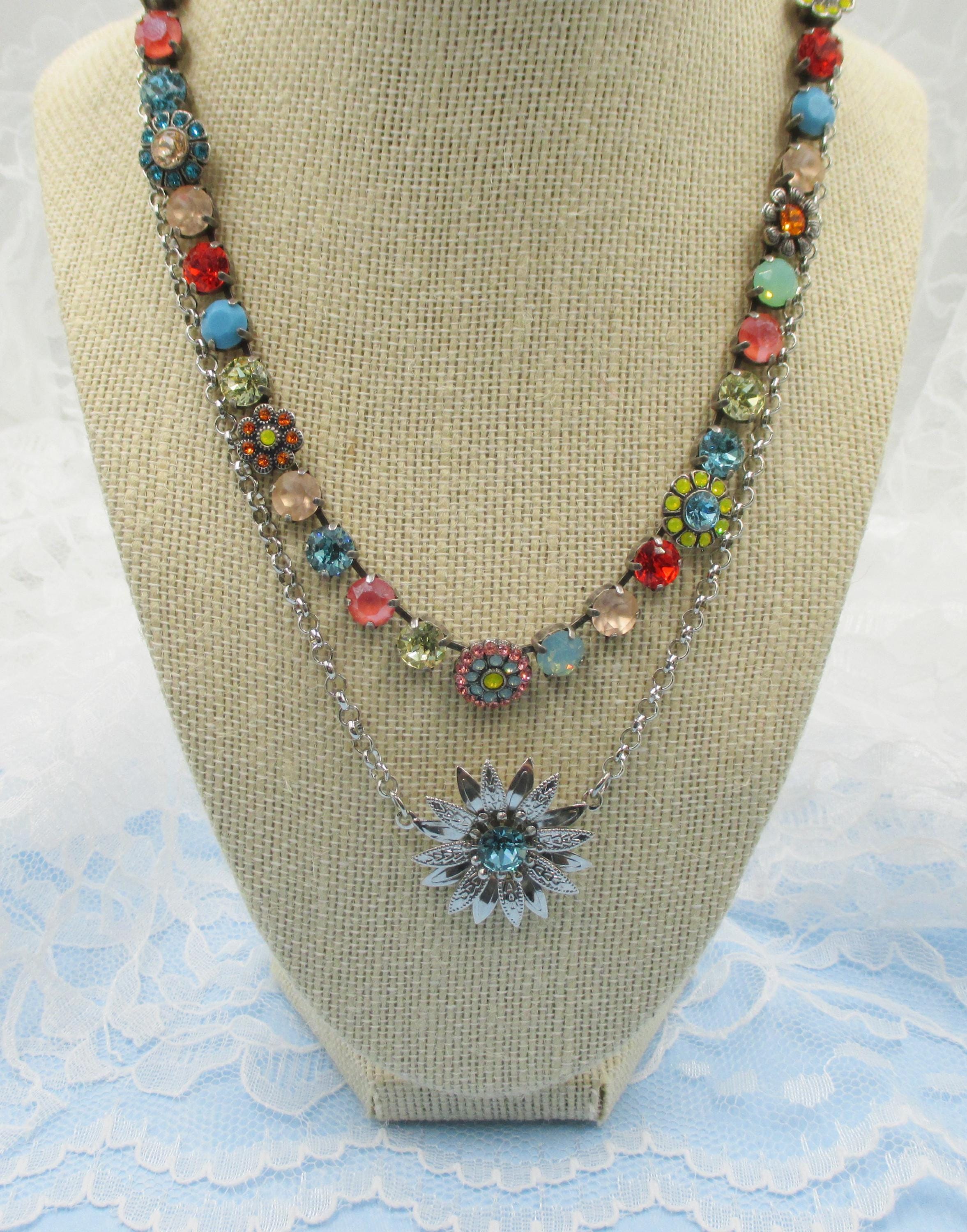 The Duchess ~ Flower Pendant Necklace, Blue Crystal Pendant Necklace ...