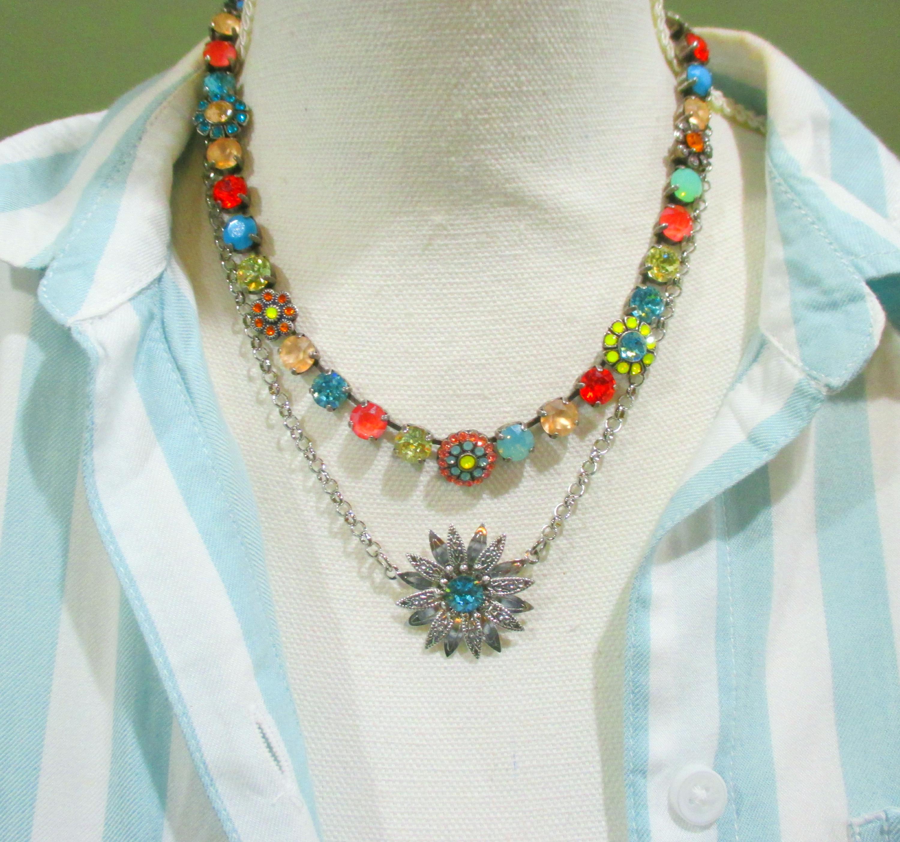 The Duchess ~ Flower Pendant Necklace, Blue Crystal Pendant Necklace ...