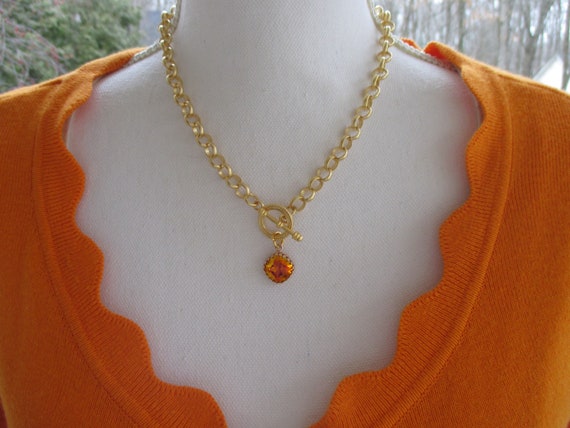 ASTRAL PINK Toggle Necklace Cushion Cut Crystal Gold Finish - Etsy