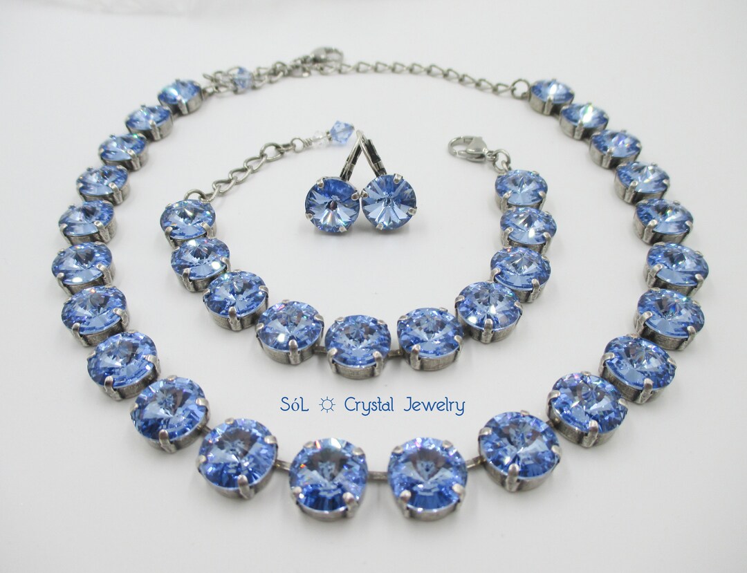 LIGHT SAPPHIRE 12mm Set Light Blue Crystal Necklace, Bracelet ...