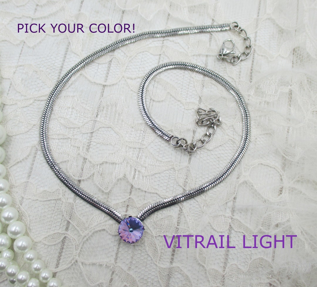 ONE-STONE NECKLACE 12mm Single Stone Necklace, Soft Flexible Snake ...