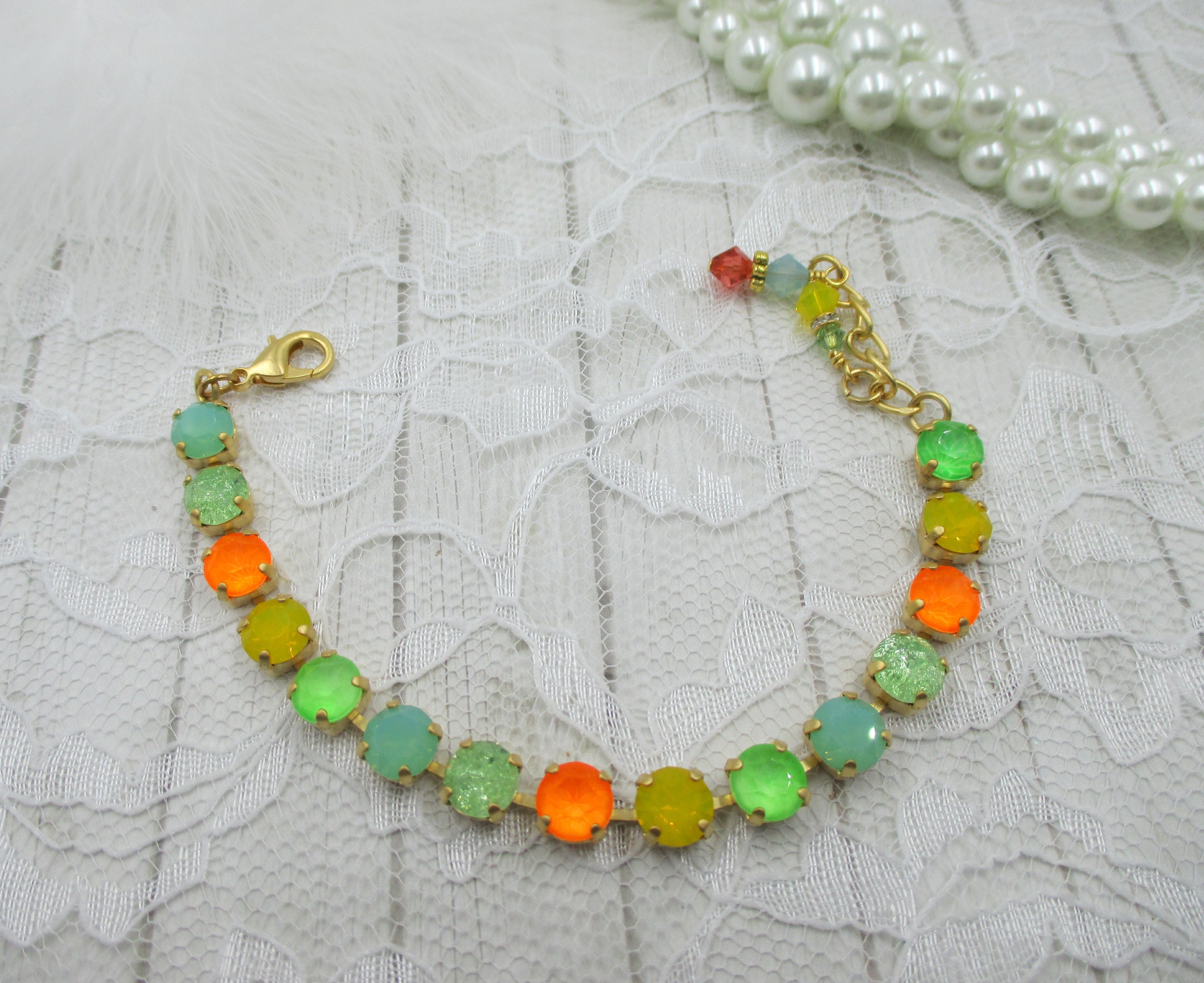 TROPICAL ISLE 8mm Citrus Bracelet, Green Ice, Electric Orange and Green ...