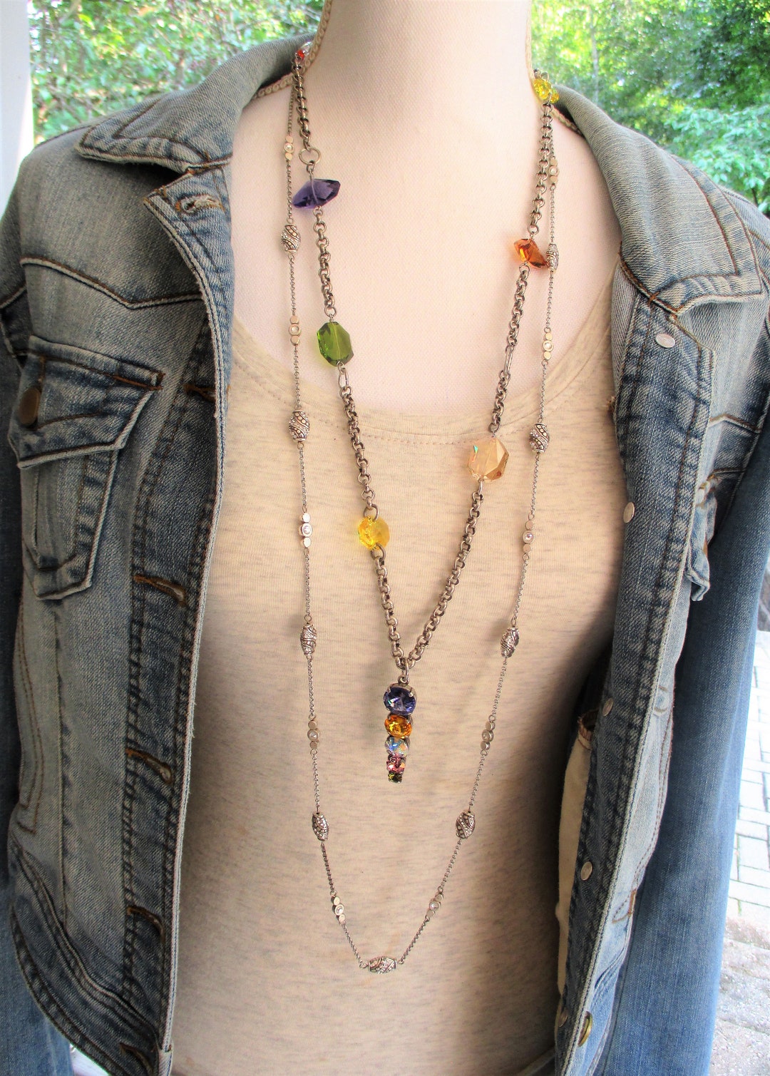 Sale LONG CRYSTAL NECKLACE Genuine Crystals in Varying Shapes and Sizes ...