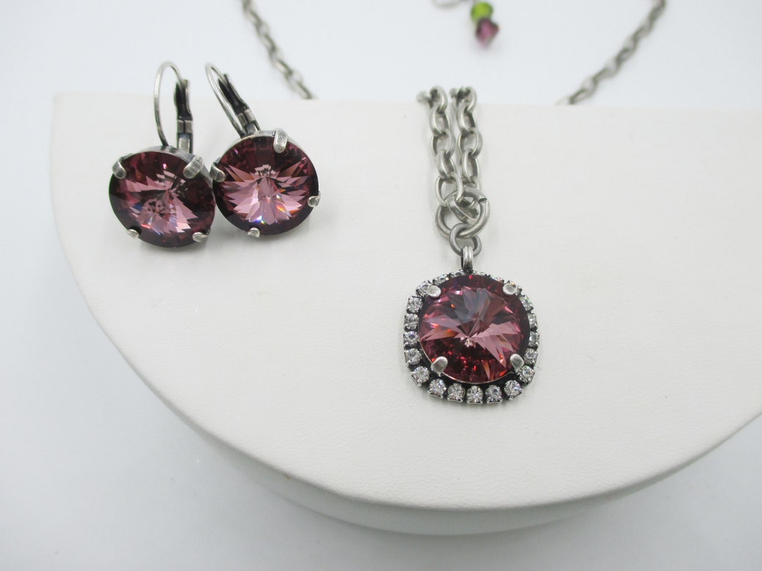 ONE-STONE NECKLACE ~ 14mm Single Stone Necklace, Blush Rose, Matching ...
