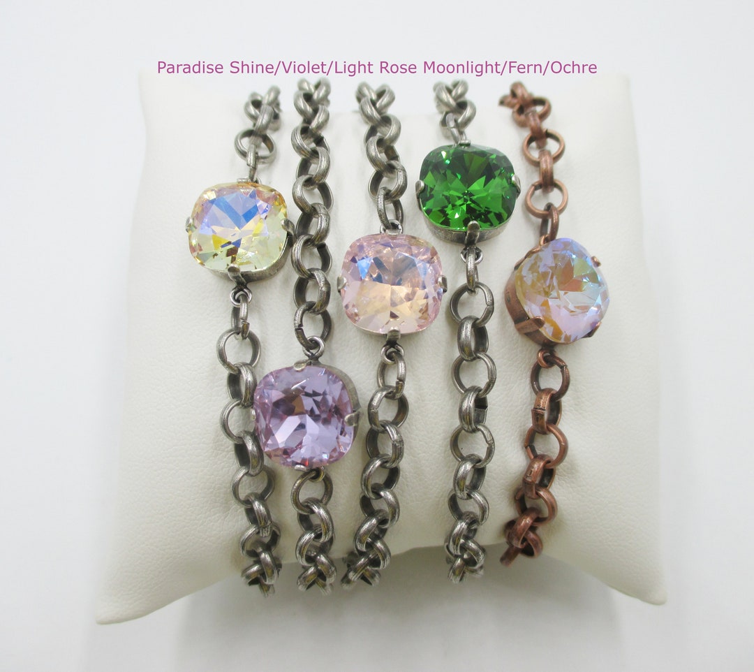 CUSHION CUT CLASSICS 12mm Square Cushion Cut Bracelets, One-stone Bracelets, Solitaire Crystal ...