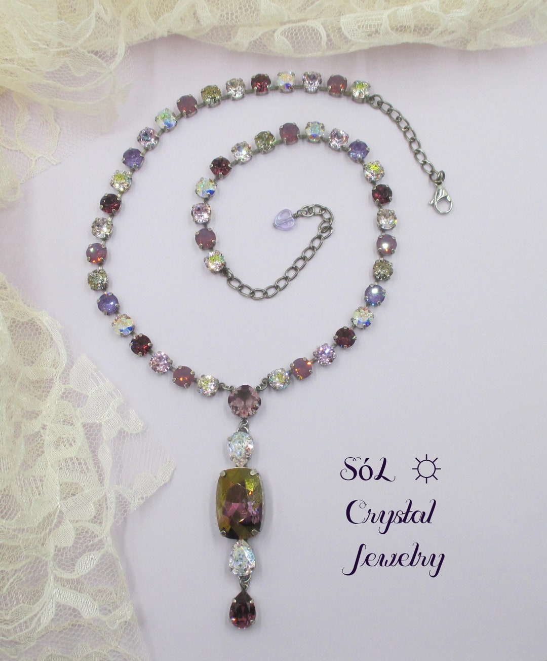 LARIAT CRYSTAL NECKLACE - Long Crystal Necklace, Long Layered Necklace ...