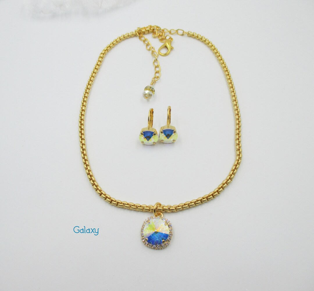 ONE-STONE NECKLACE ~ 14mm Single Stone Necklace, Crystal Ab, 12mm ...