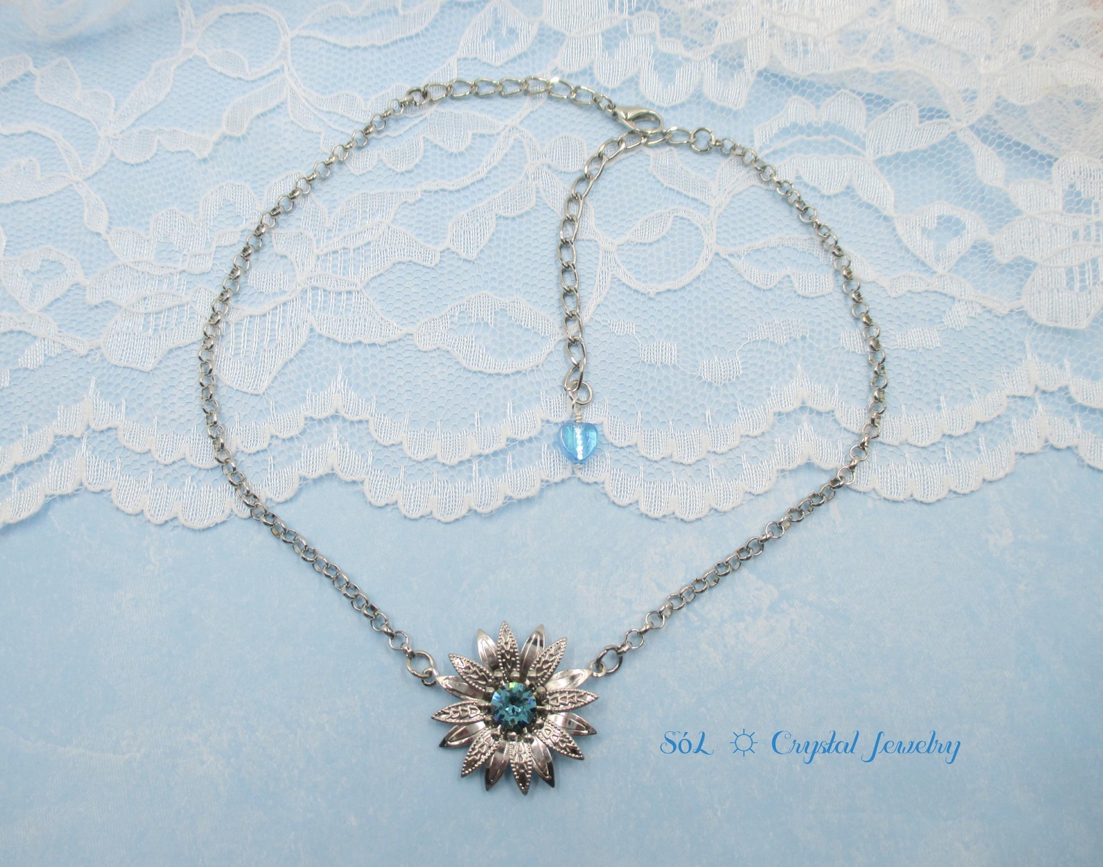 The Duchess ~ Flower Pendant Necklace, Blue Crystal Pendant Necklace ...