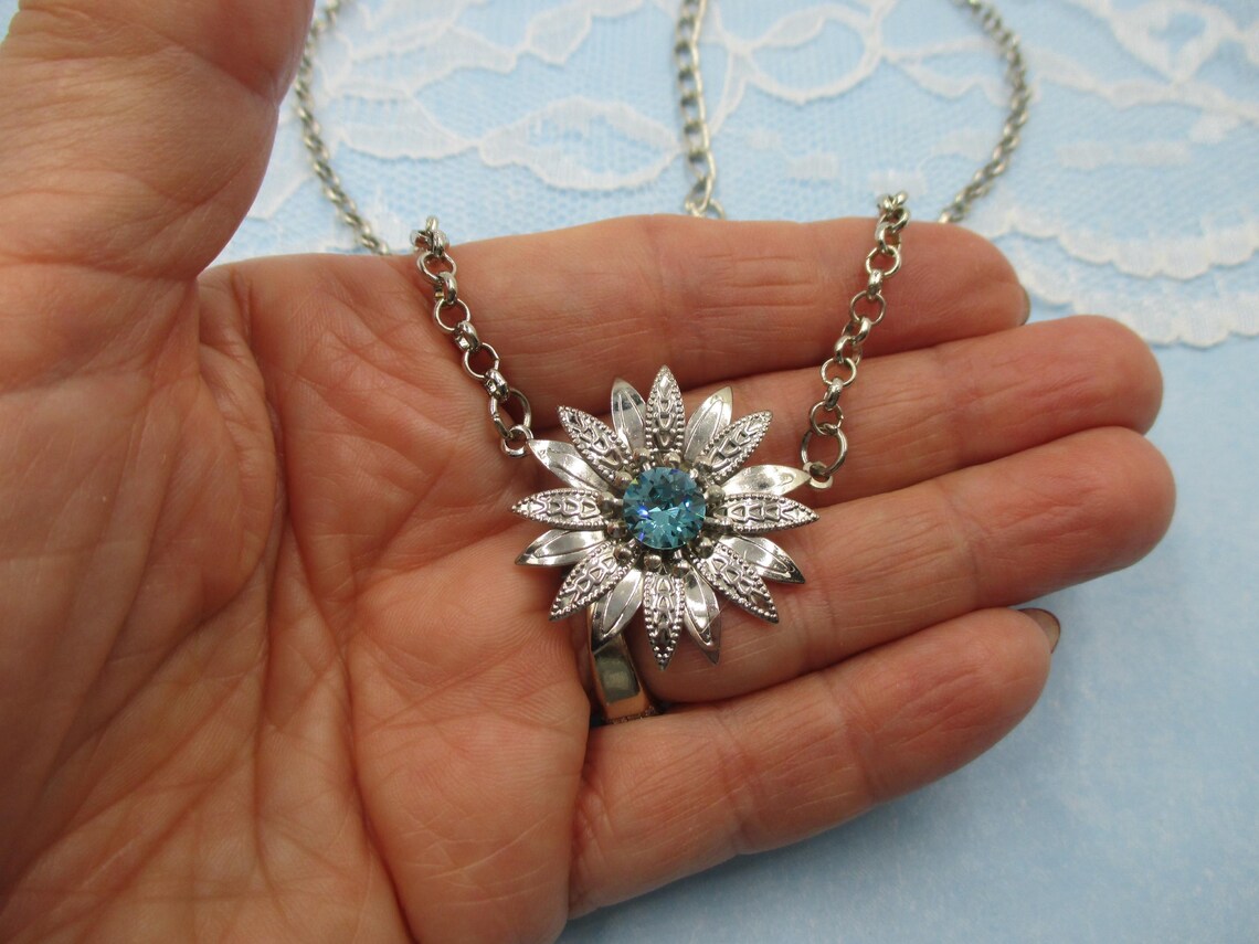 The Duchess ~ Flower Pendant Necklace, Blue Crystal Pendant Necklace ...