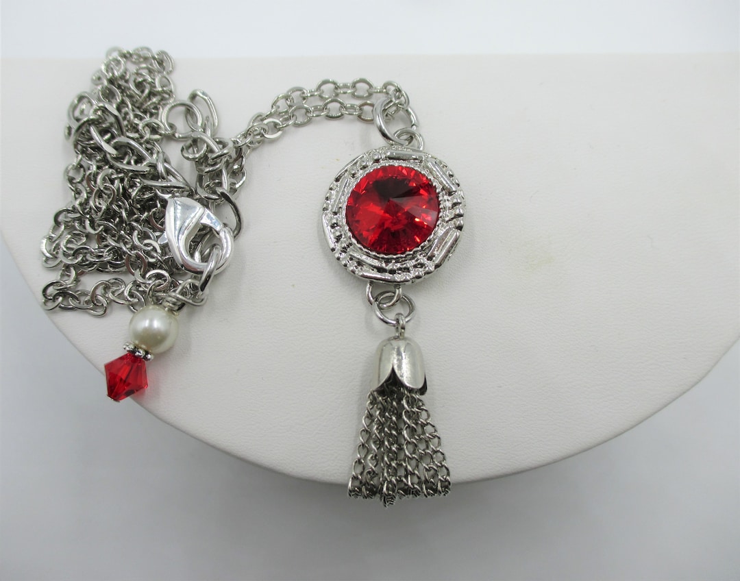 Red Crystal Pendant Necklace; Tassel Necklace; Red Crystal Necklace ...