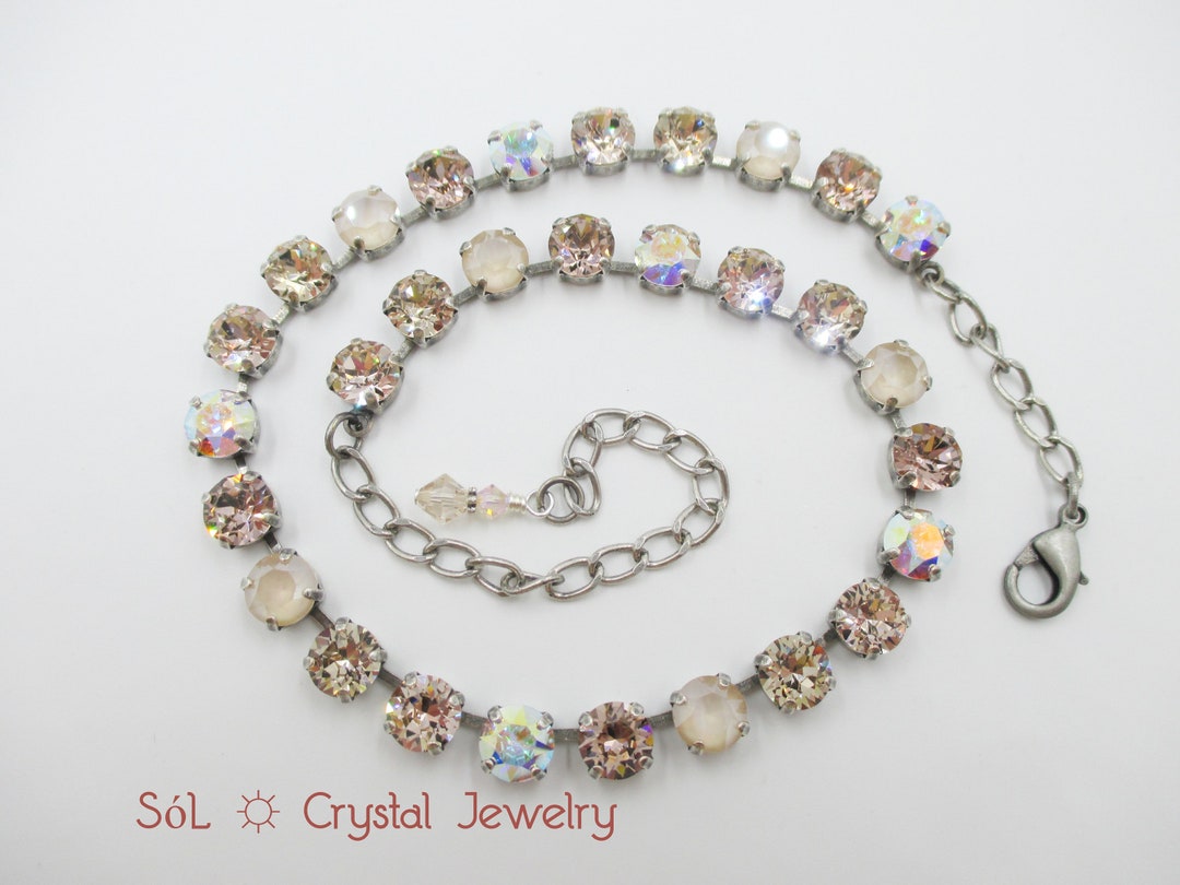 SANDY ~ 8mm Neutral Necklace With Sand-colored Genuine Crystals, Cream ...