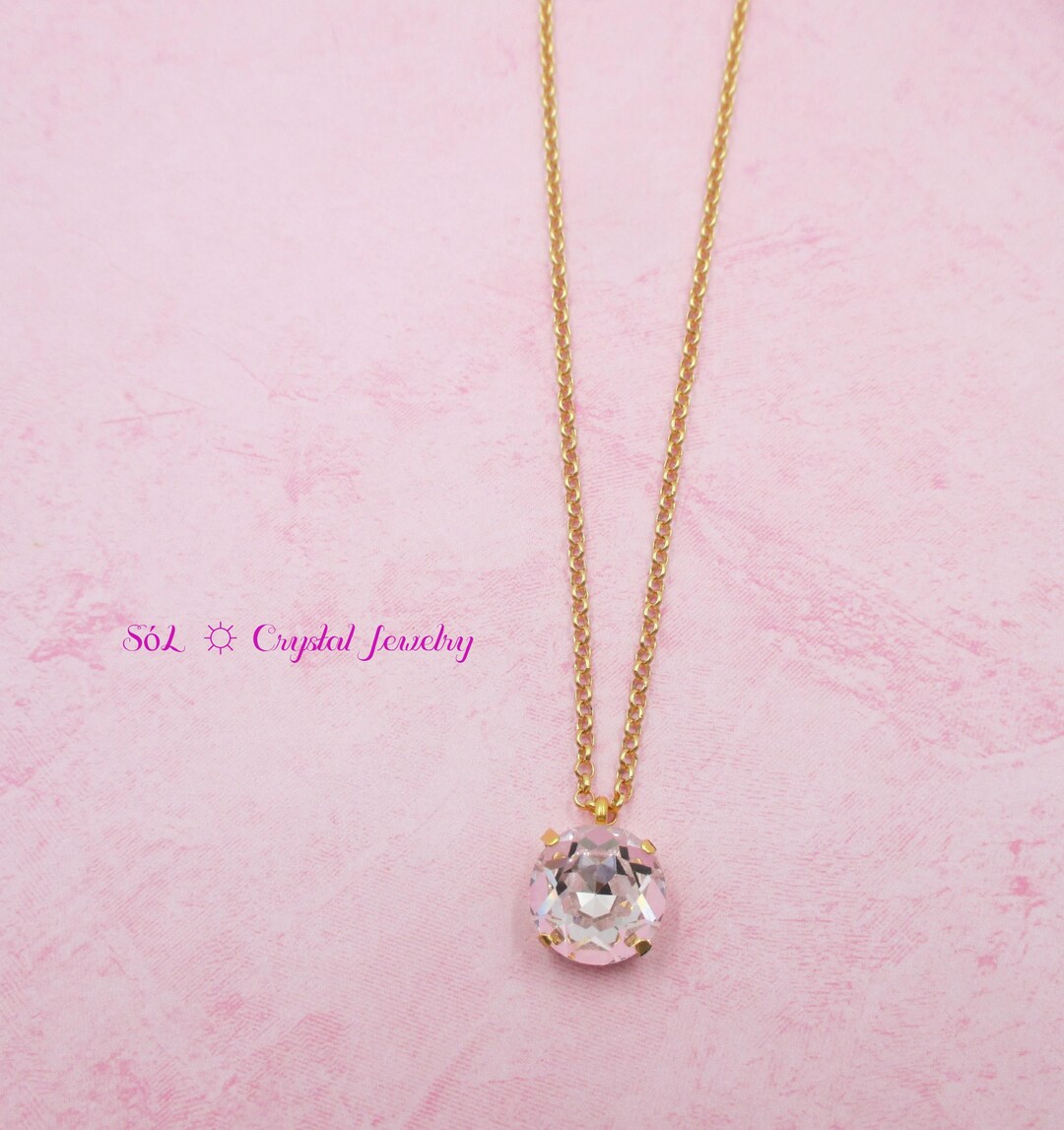 PINK Pendant Necklace, 14mm Rosaline Crystal, One-stone Necklace, Pink ...
