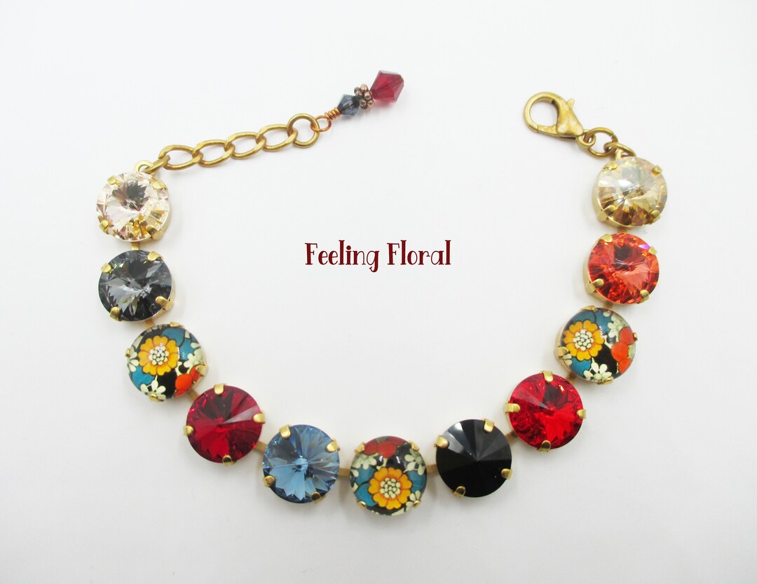 FEELING FLORAL ~ 12mm Exquisite Crystal Bracelet, Red, Black, Blue ...