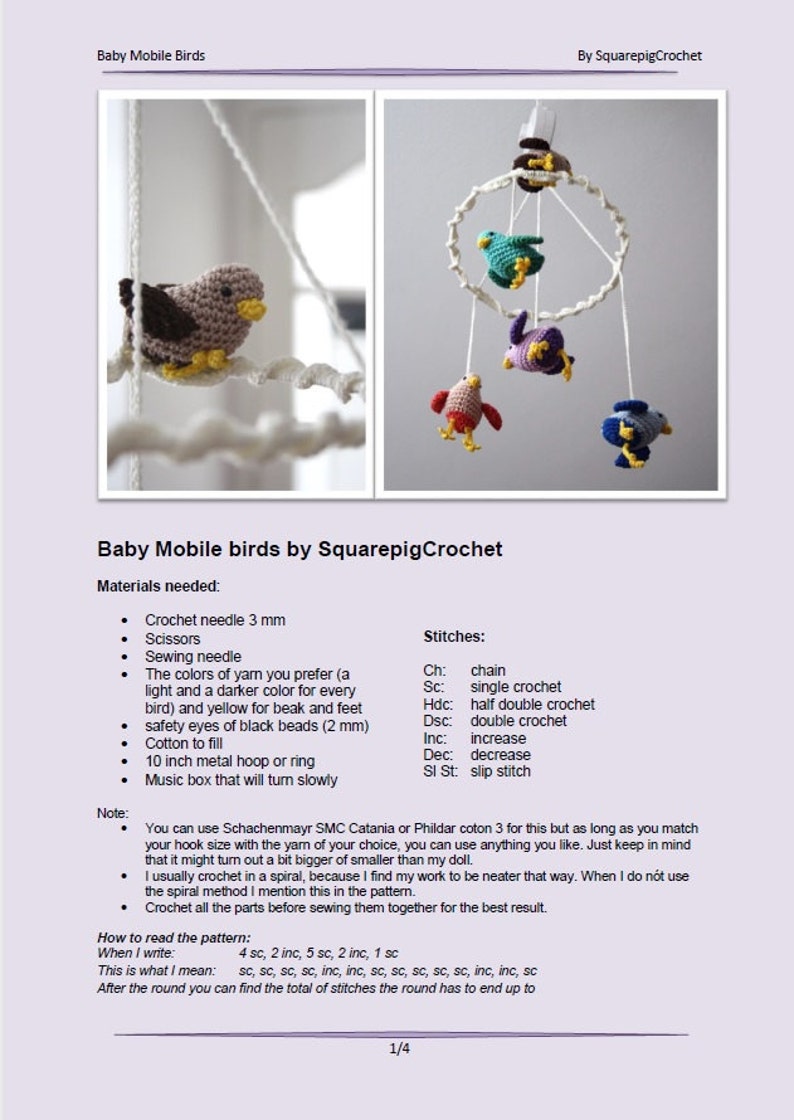 Crochet Pattern for Baby Bird Mobile With Musicbox - Etsy