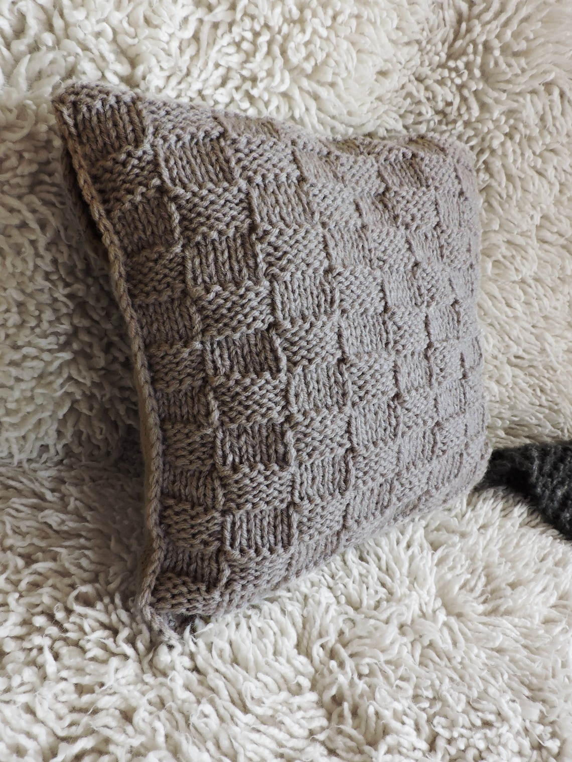 Hand Knitted Throw Pillow Case Knit Chunky Pillow Cover Beige Sweater ...