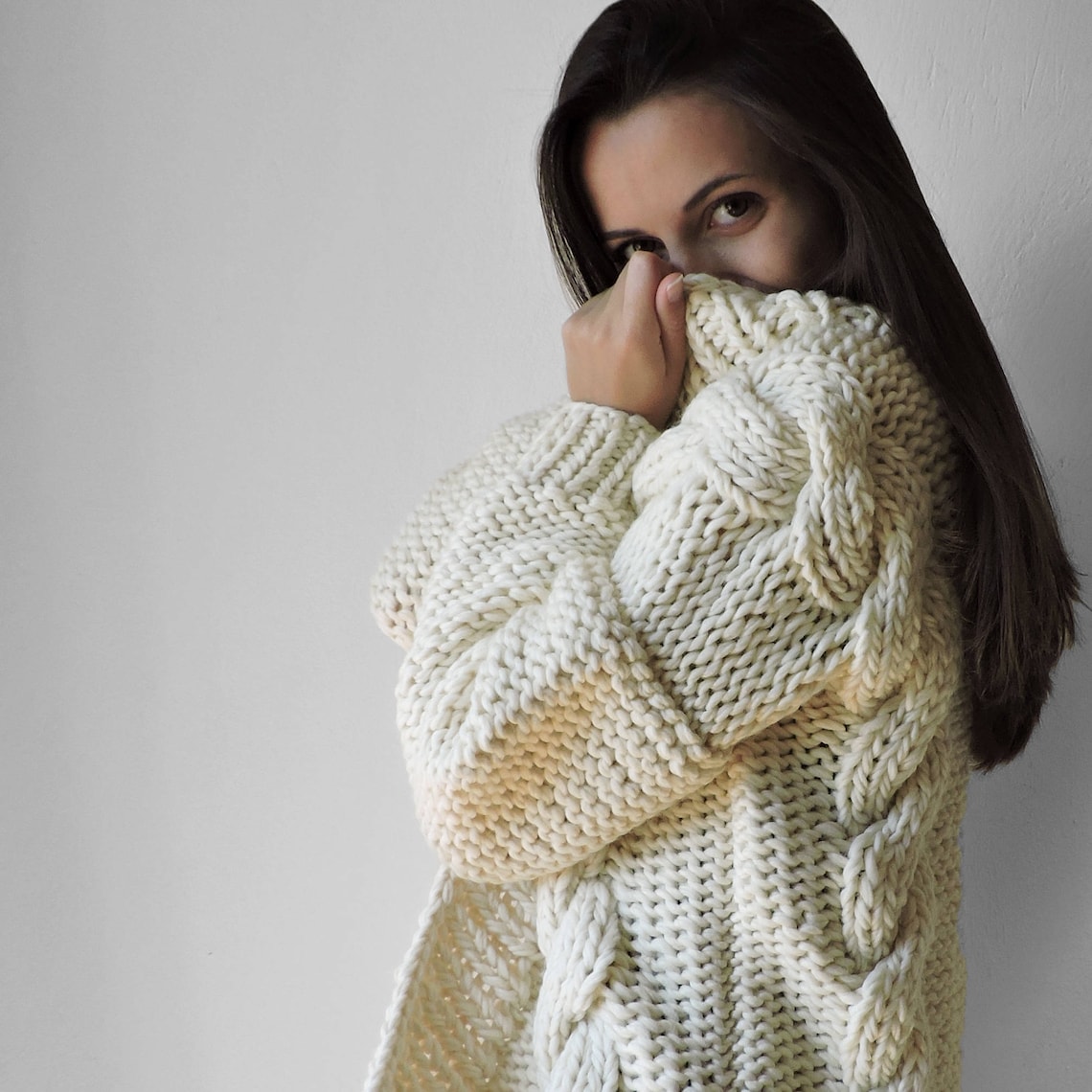 Hand Knitted Cardigan, Chunky Knit Jacket, Wool Cable Knit Bomber ...