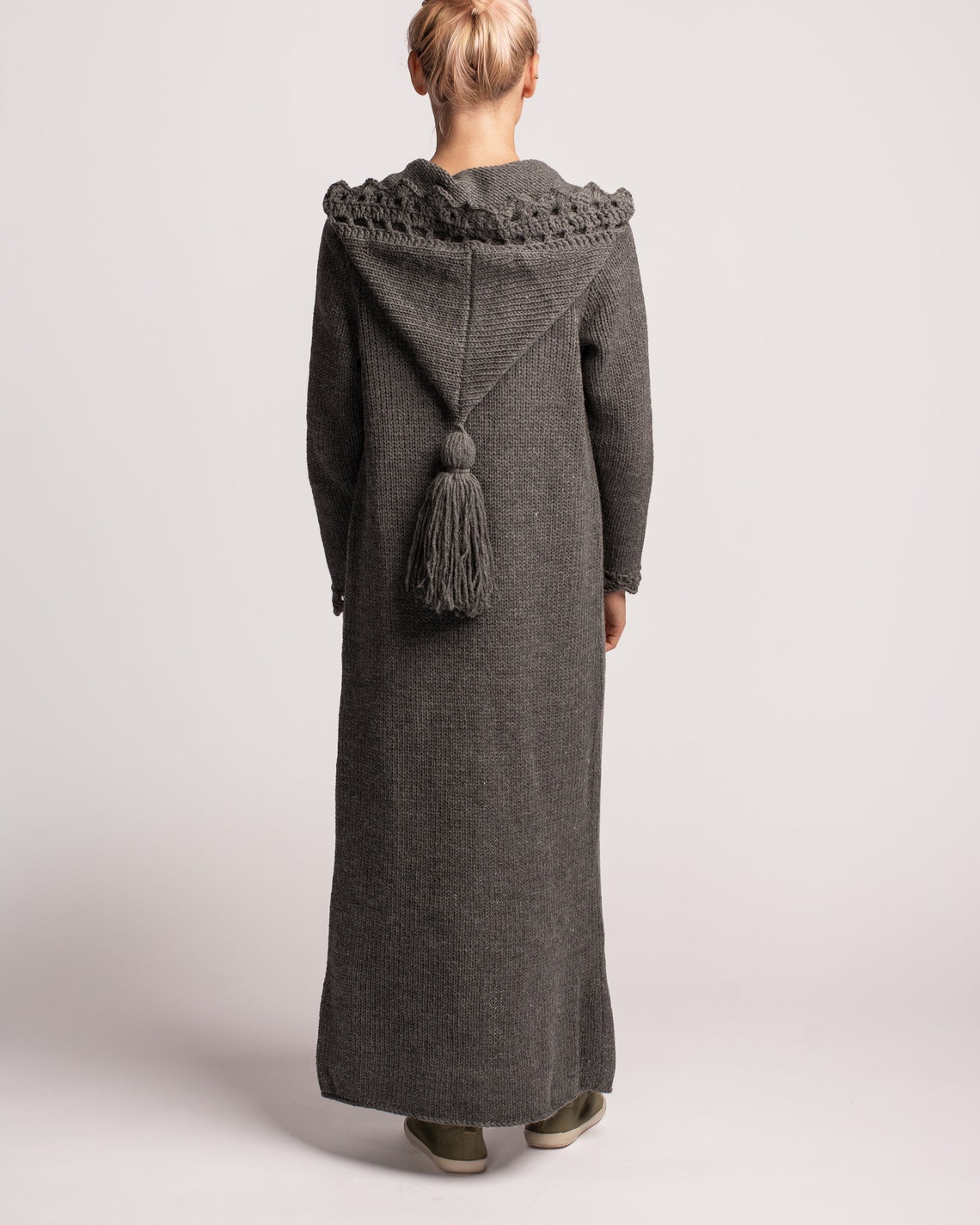 Boho Knit Hoodie, Long Knit Cardigan, Maxi Hooded Cardigan, Hand ...
