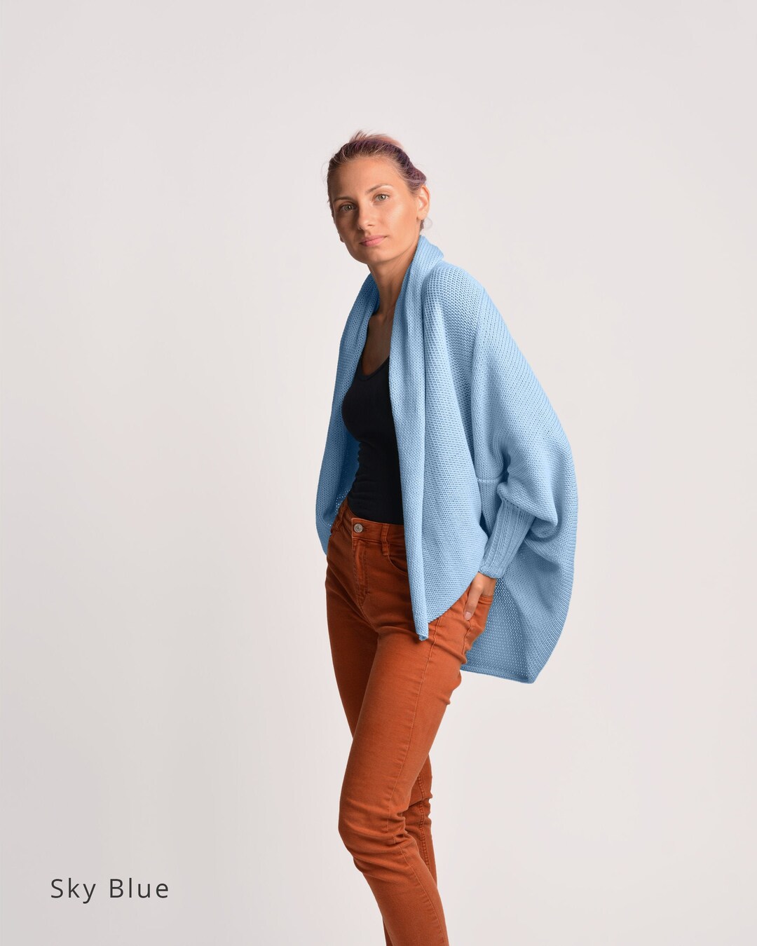 Sky Blue Knit Cardigan, Chunky Knit Cardigan, Women Knit Jacket ...
