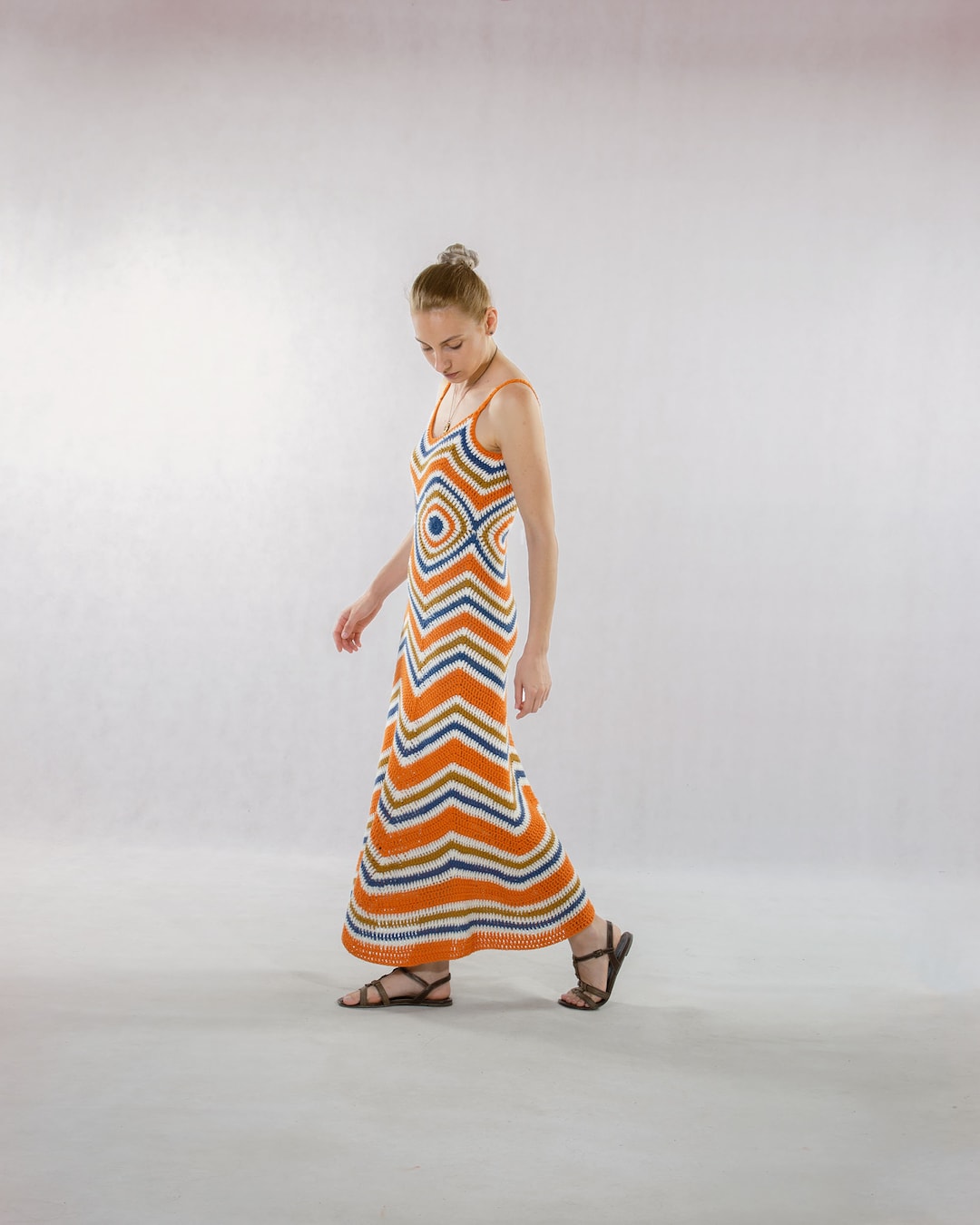 Baumwolle Chevron Strick Maxi Kleid, Boho Tank Kleid - Etsy Österreich