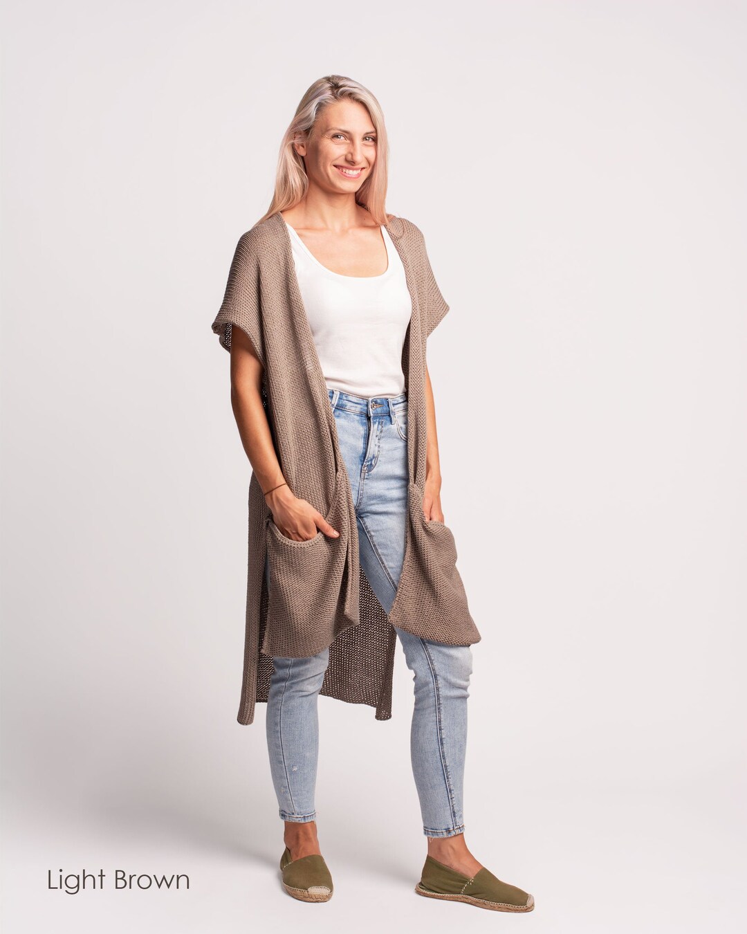Grobstrick Baumwolle Weste, Lange Boho Strick mit Taschen - Etsy.de