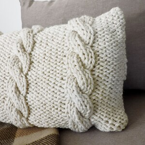 Hand Knitted Throw Pillow Case Knit Chunky Pillow Cover Ivory Cable ...