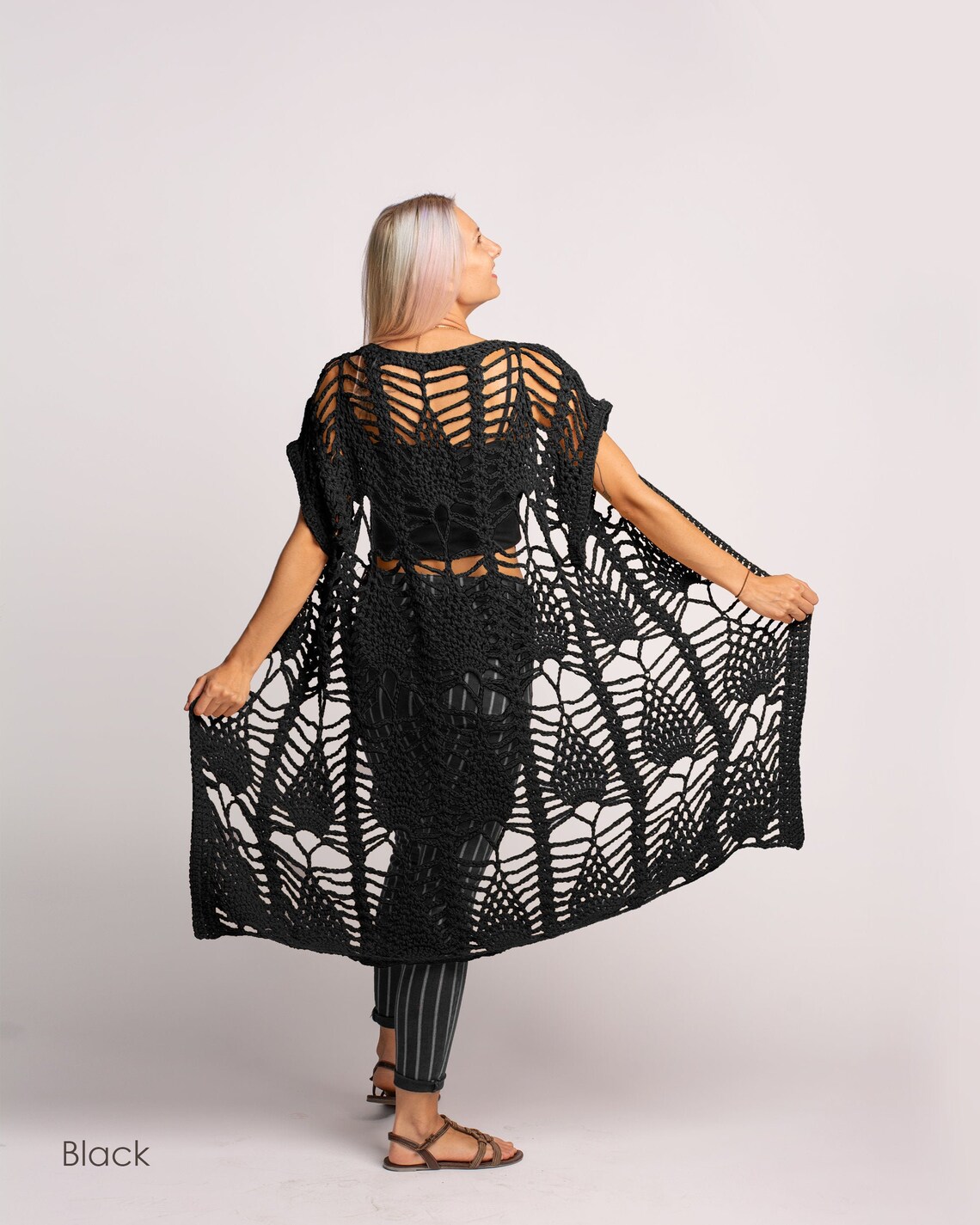 Black Gothic Knit Cardigan Women Maxi Cardigan Halloween - Etsy