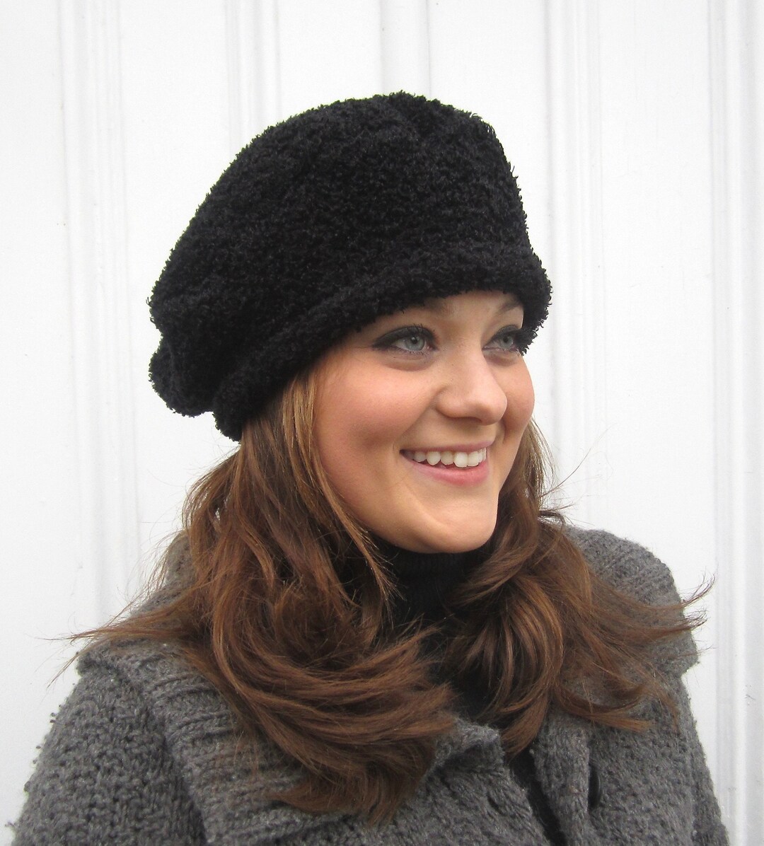 Polartec® Curly Fur Fleece Beret in Black - Etsy