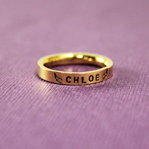 Personalized Angel Name Ring 3mm Gold Ring Stainless Steel Stamped Name ...