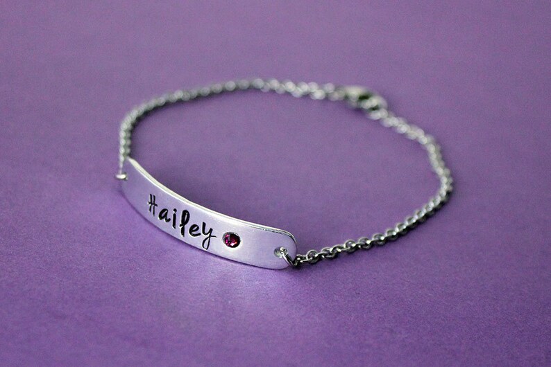 Personalized Name Plate Bracelet With Birthstone Custom - Etsy