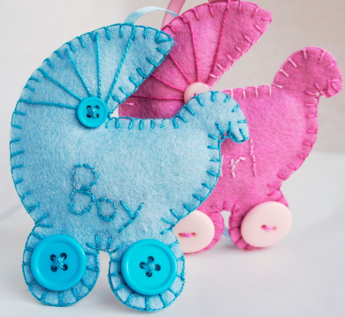 Personalized Felt Pram Ornament, Baby Shower Keepsake, Newborn Present ...