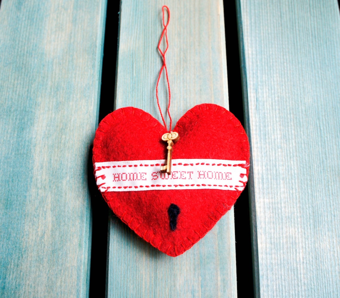 Heart Ornament Felt Handmade Red Heart Home Sweet Home - Etsy
