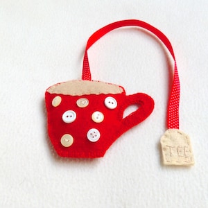 Bookmark Felt, a Cup of Tea, for Booklover, Spotty Tea Cup, Red,white ...