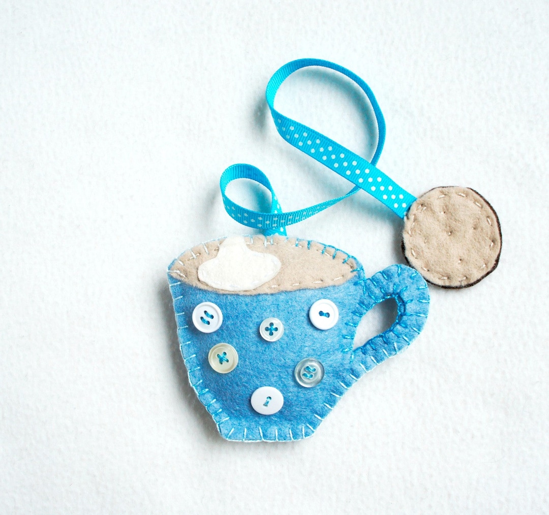 Bookmark Felt, a Cup of Coffee With Biscuit, for Booklover, Spotty Blue ...