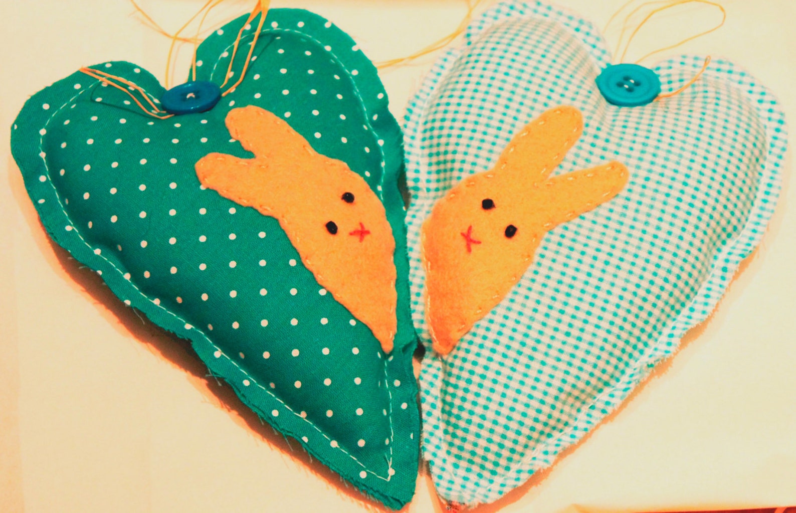 Heart Easter Ornament With Felt Easter Bunny Set of 2, Turquoise, Brown ...