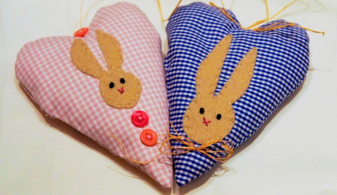 Heart Easter Ornament, With Felt Bunny, Set of 2, Blue and Pink ...