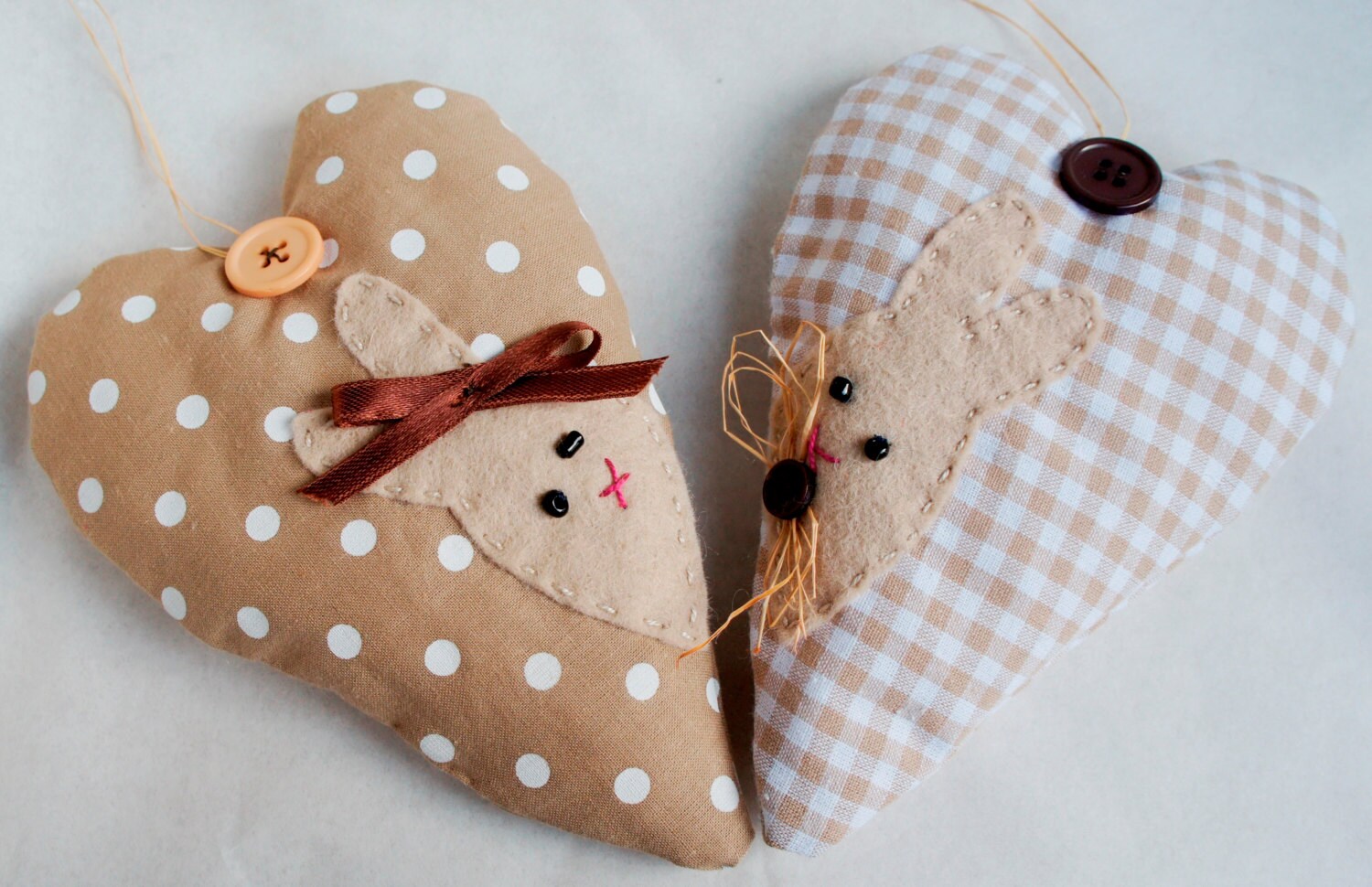 Heart Easter Ornament With Felt Easter Bunny Set of 2, Turquoise, Brown ...