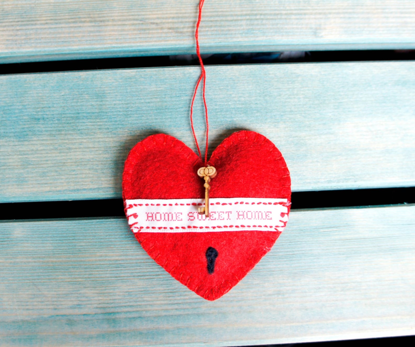 Heart Ornament Felt Handmade Red Heart Home Sweet Home - Etsy