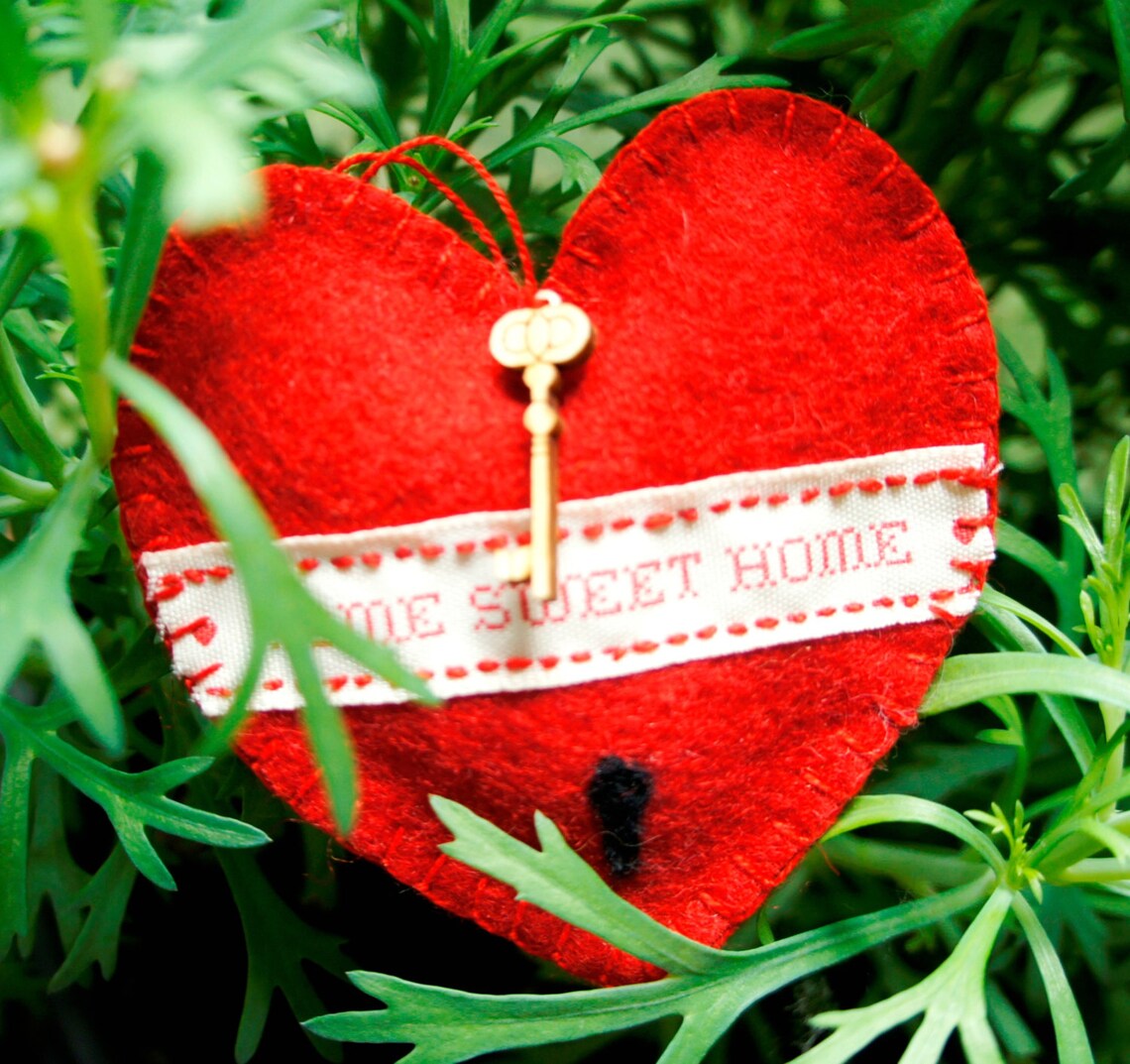 Heart Ornament Felt Handmade Red Heart Home Sweet Home - Etsy