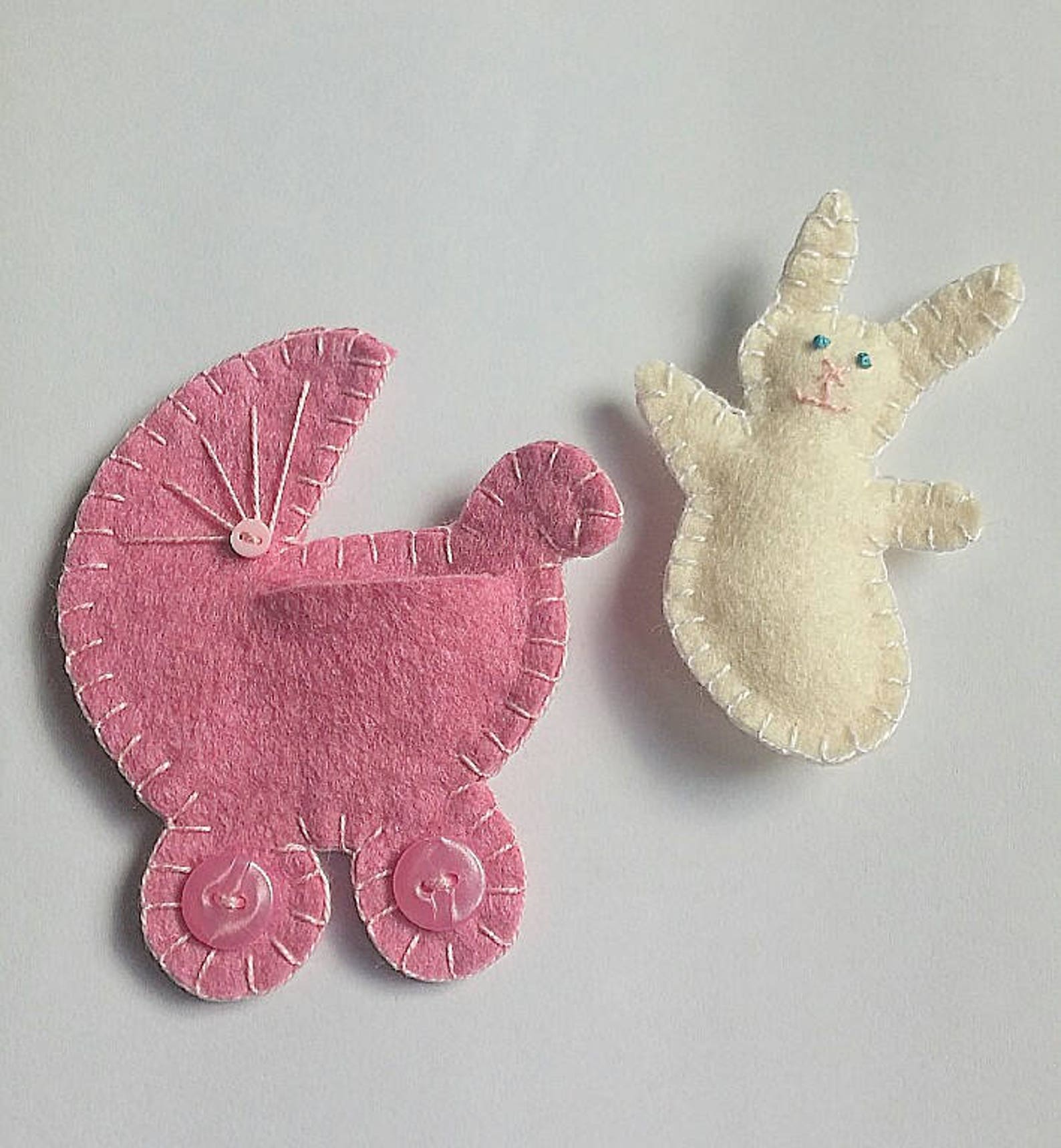Bunny in Pram Felt Ornament, Little Rabbit With Pram Felt Ornament ...